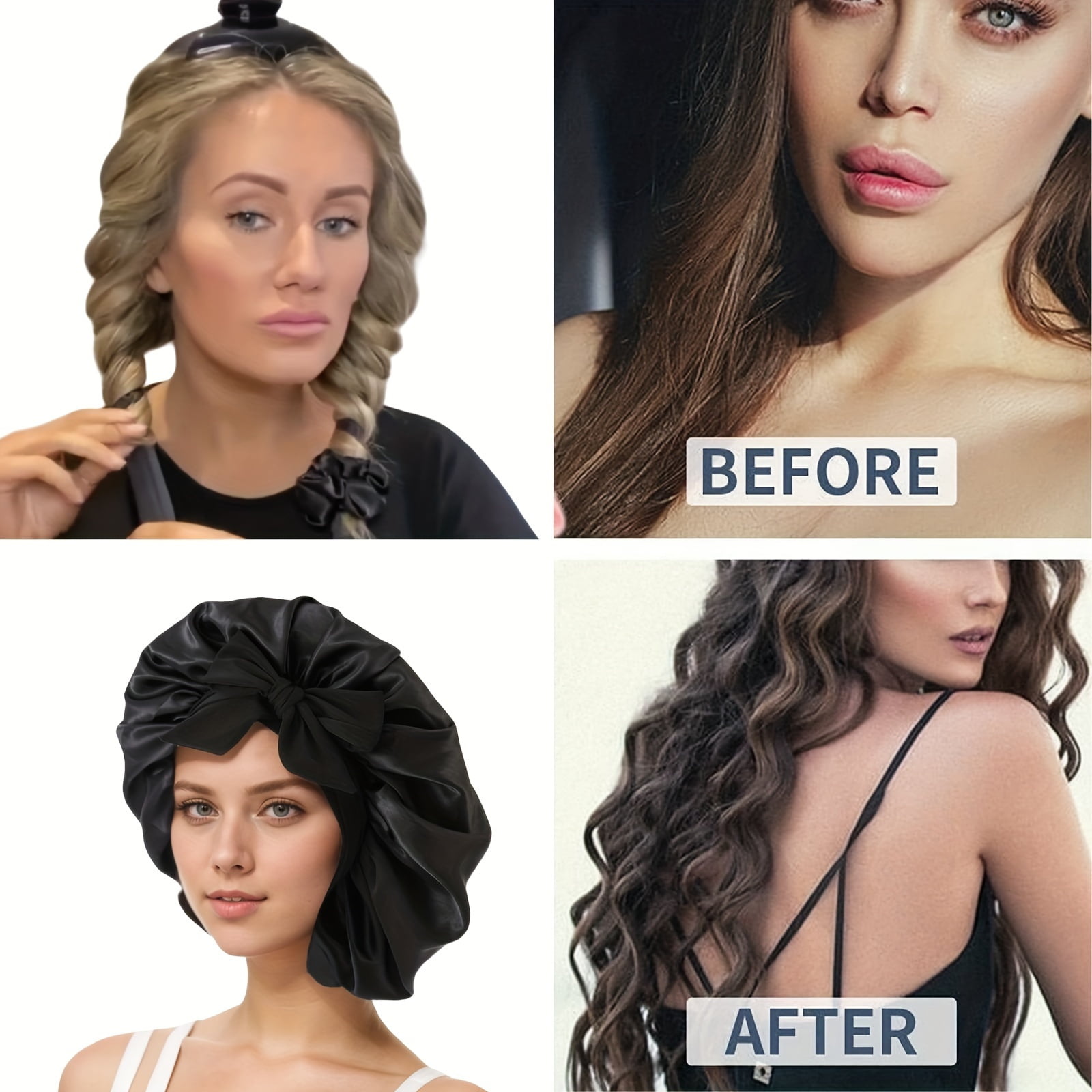 Double Layer Bonnet With Heatless Hair Curler Set, Overnight Curl Kit ...