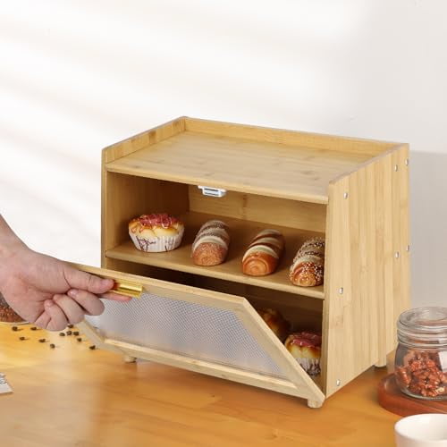 Double Layer Bread Box for Kitchen Counter, Large Capacity Bread Box ...