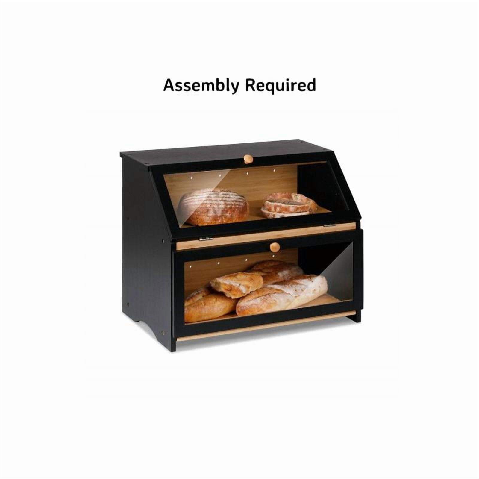 Double Layer Bread Box for Kitchen Countertop, Large Capacity Wooden ...