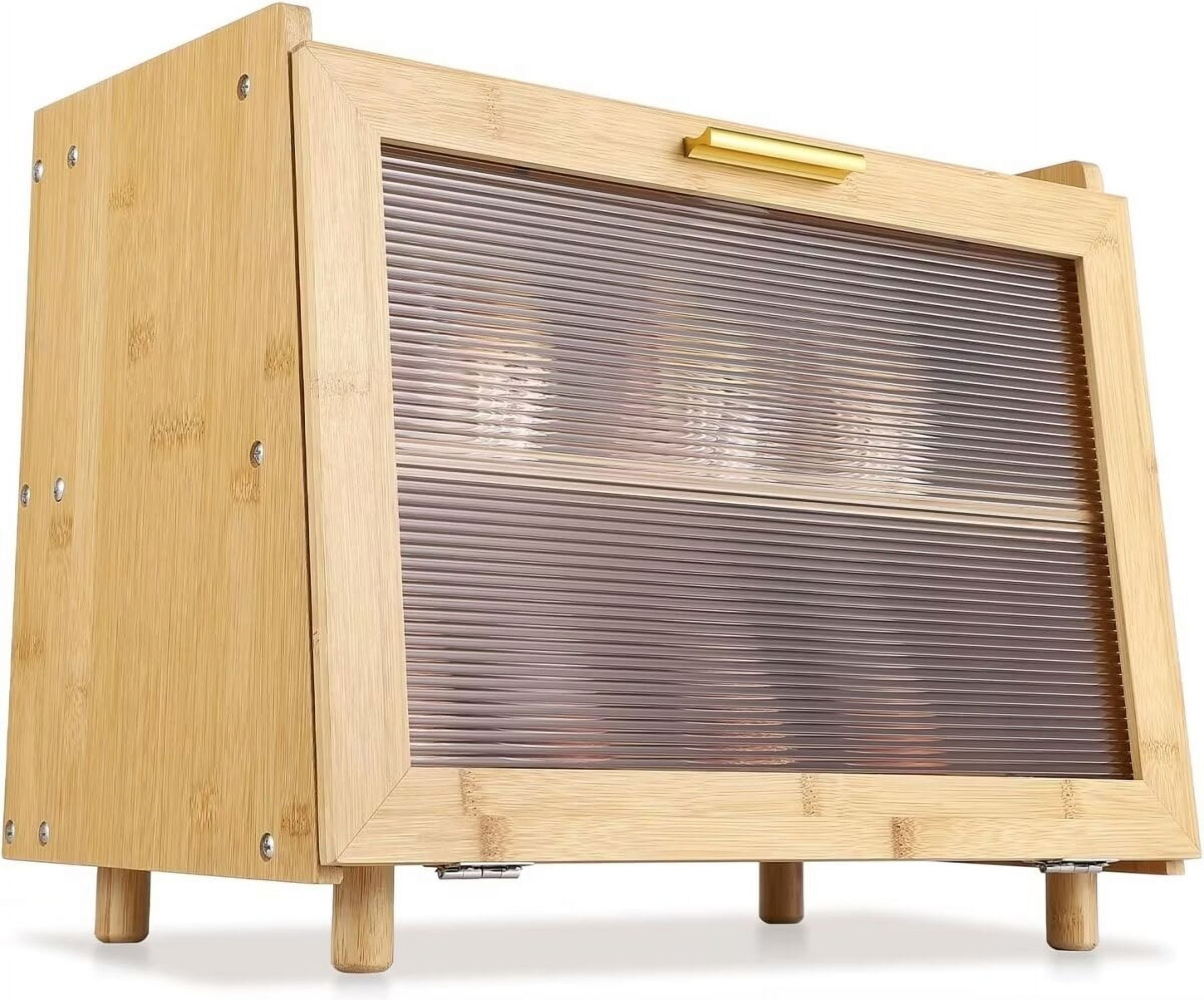 Double Layer Bread Box for Kitchen Counter, Natural Bamboo Bread ...