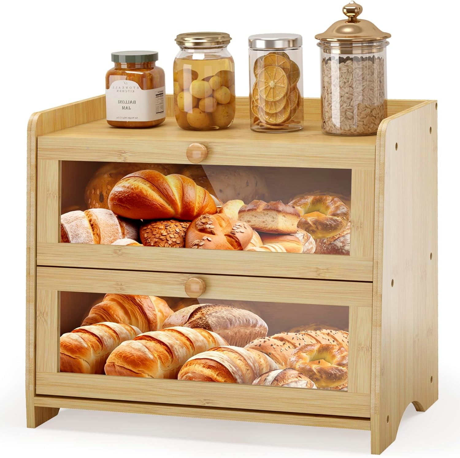 Double Layer Bread Box for Kitchen Countertop, Large Breadbox Bread ...