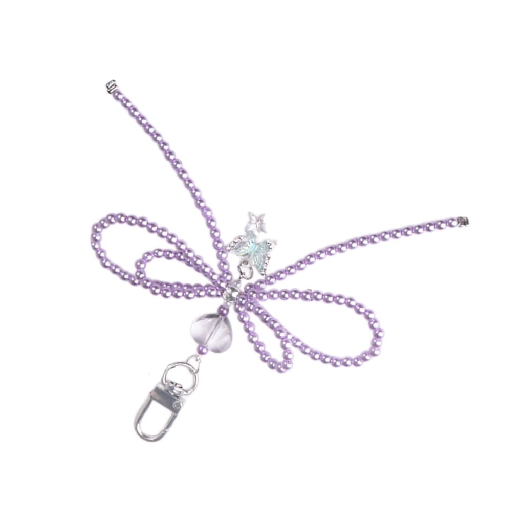 Double Layer Butterfly Keychain Pearls Bow Key Chain Multifunctional ...