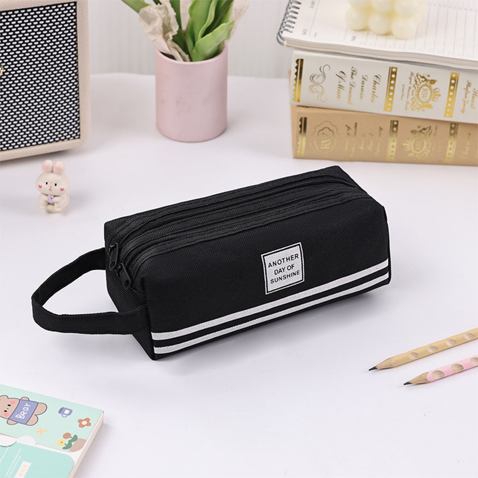 Double-Layer Canvas Pencil Storage Case | Large Capacity Multi-Purpose ...
