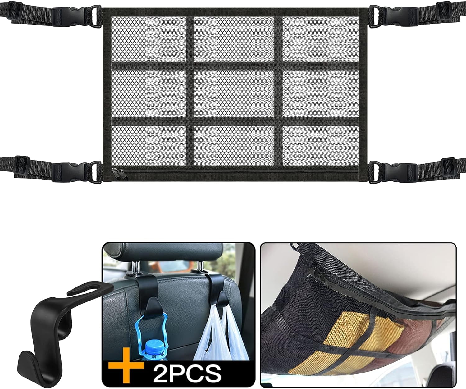 Double Layer Car Ceiling Cargo Net with Zip Seals,Adjustable+Large ...