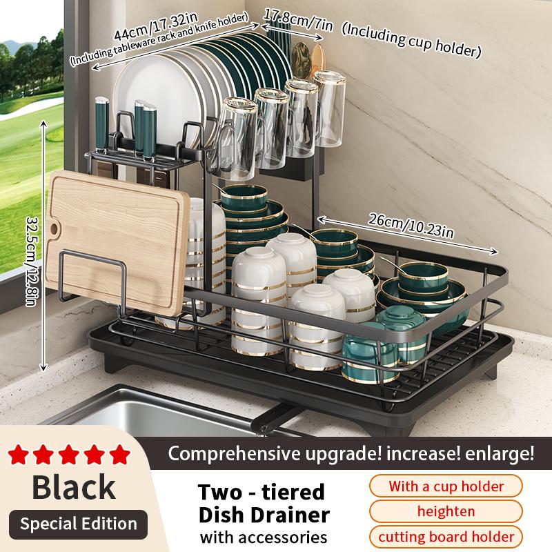 Double-Layer Carbon Steel Cutlery Rack - Space-Saving Durable Kitchen ...