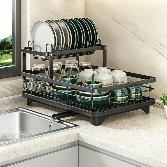 Double-Layer Carbon Steel Dish Drying Rack | Kitchen Sink Organizer for ...