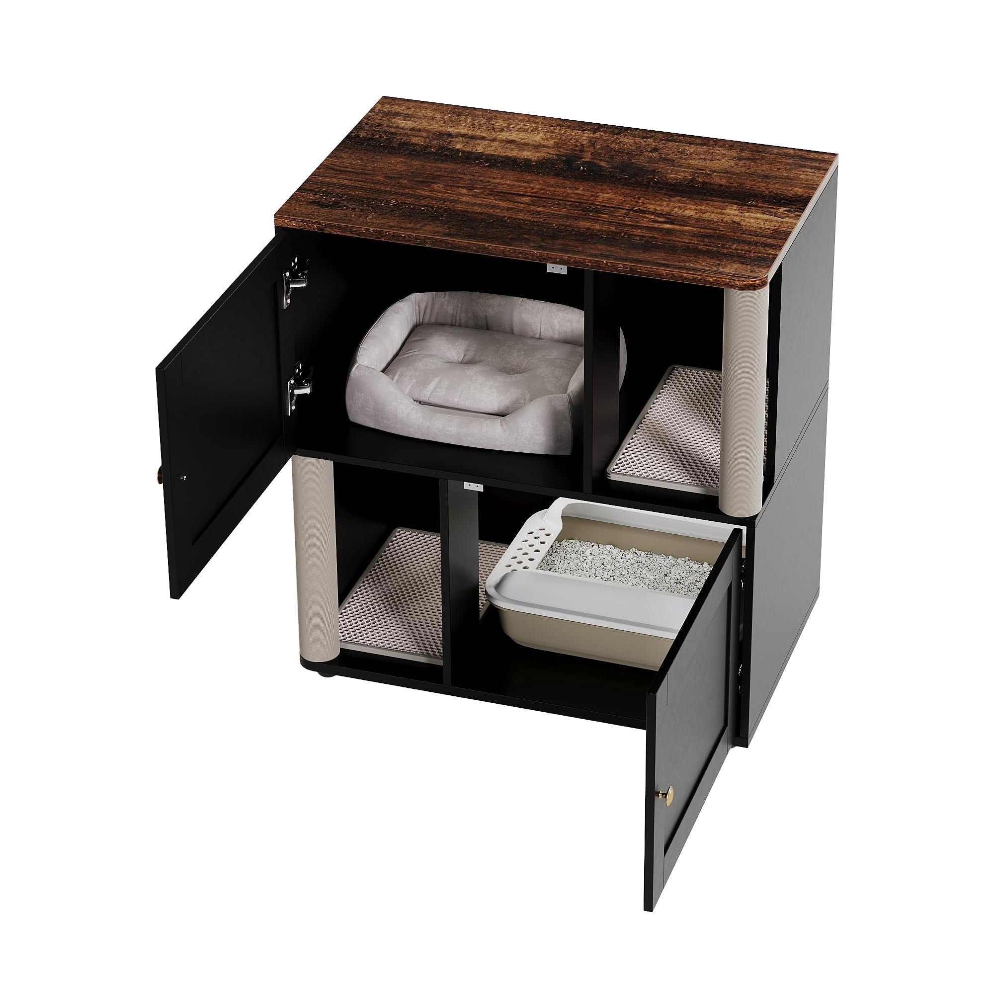 Double Layer Cat Litter Enclosure for 2 Cats, Hidden Furniture with ...