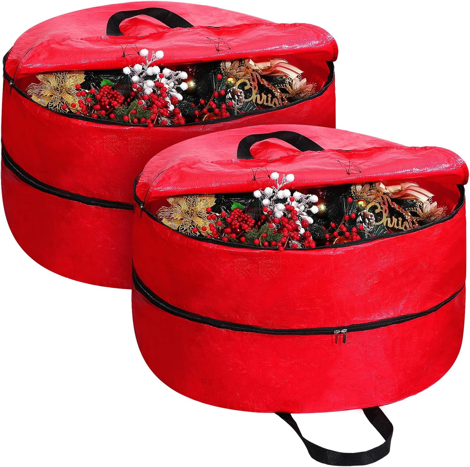 Double Layer Christmas Wreath Storage Container Bags Zippered Bag with ...