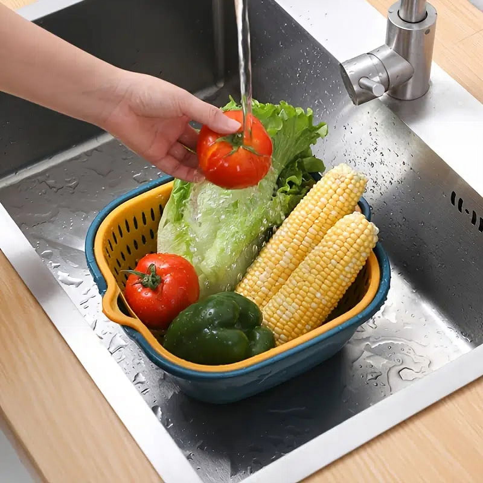 Double Layer Colander Rice Washer Strainer Bowl Drain Strainer Basket ...