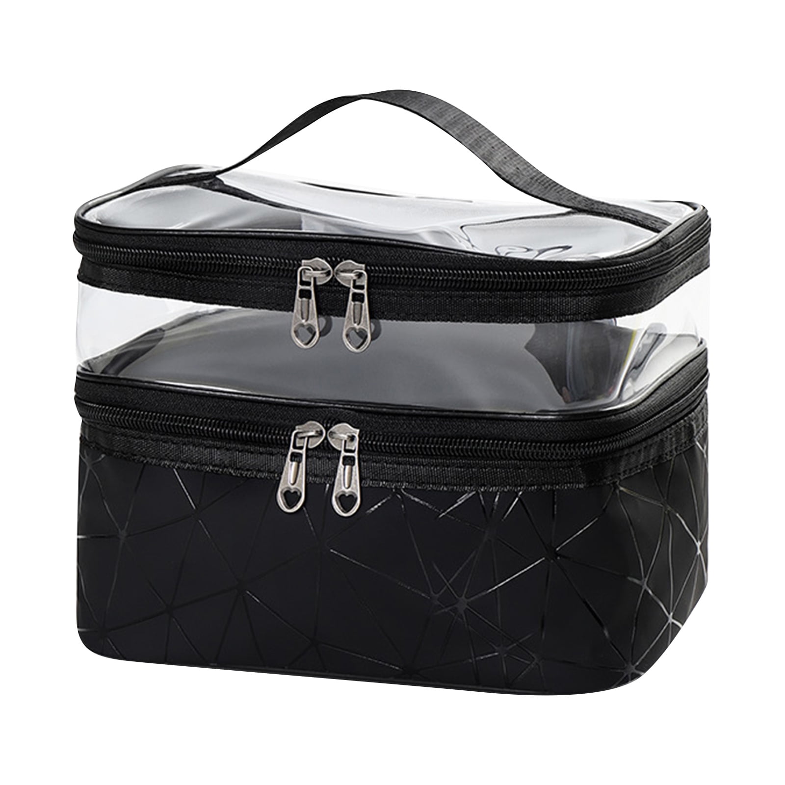 Double Layer Cosmetic Bag, 9"×7"×6" Travelling Double Layer Make Up Bag ...