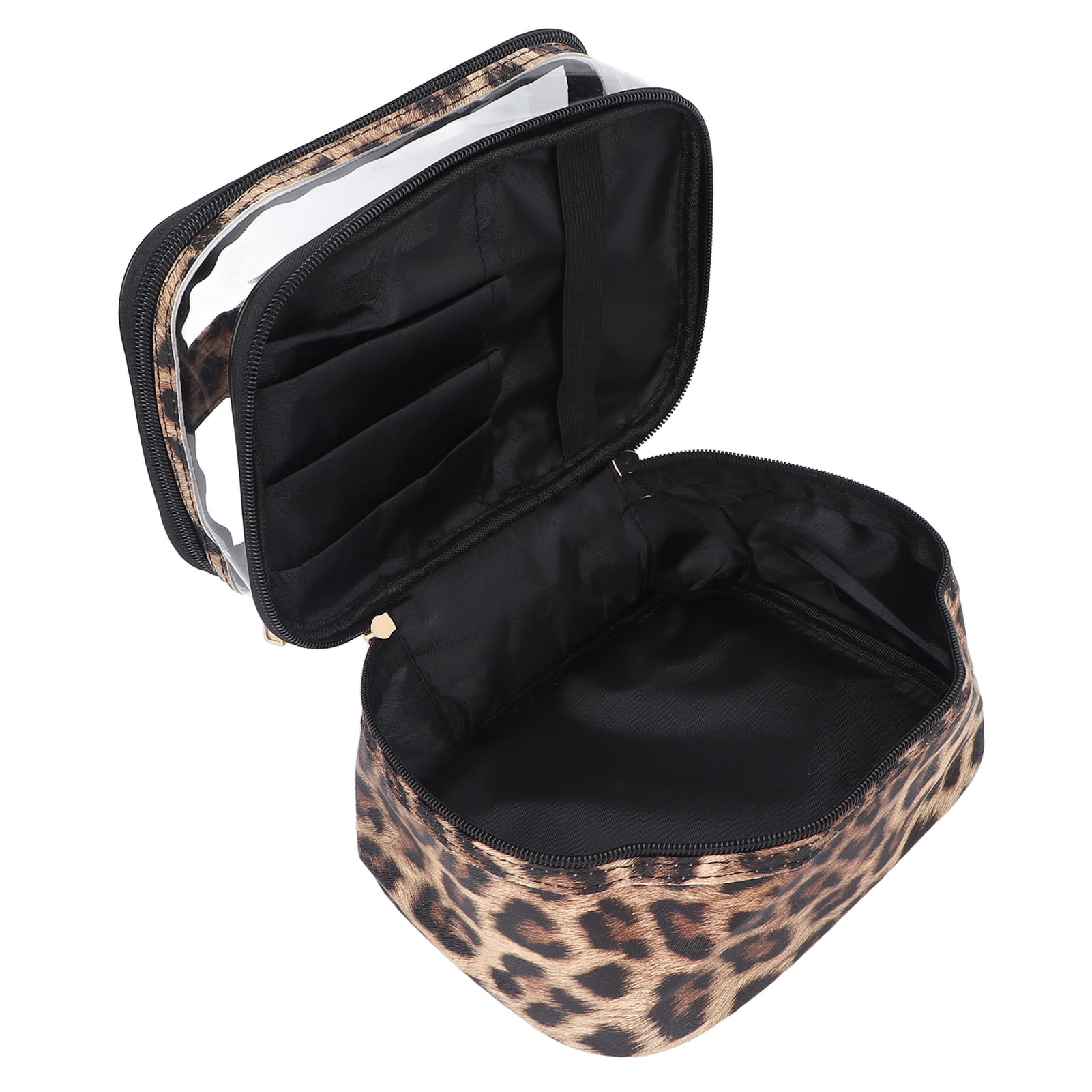 Double Layer Cosmetic Bag Pvc Leopard Print Design Portable Large