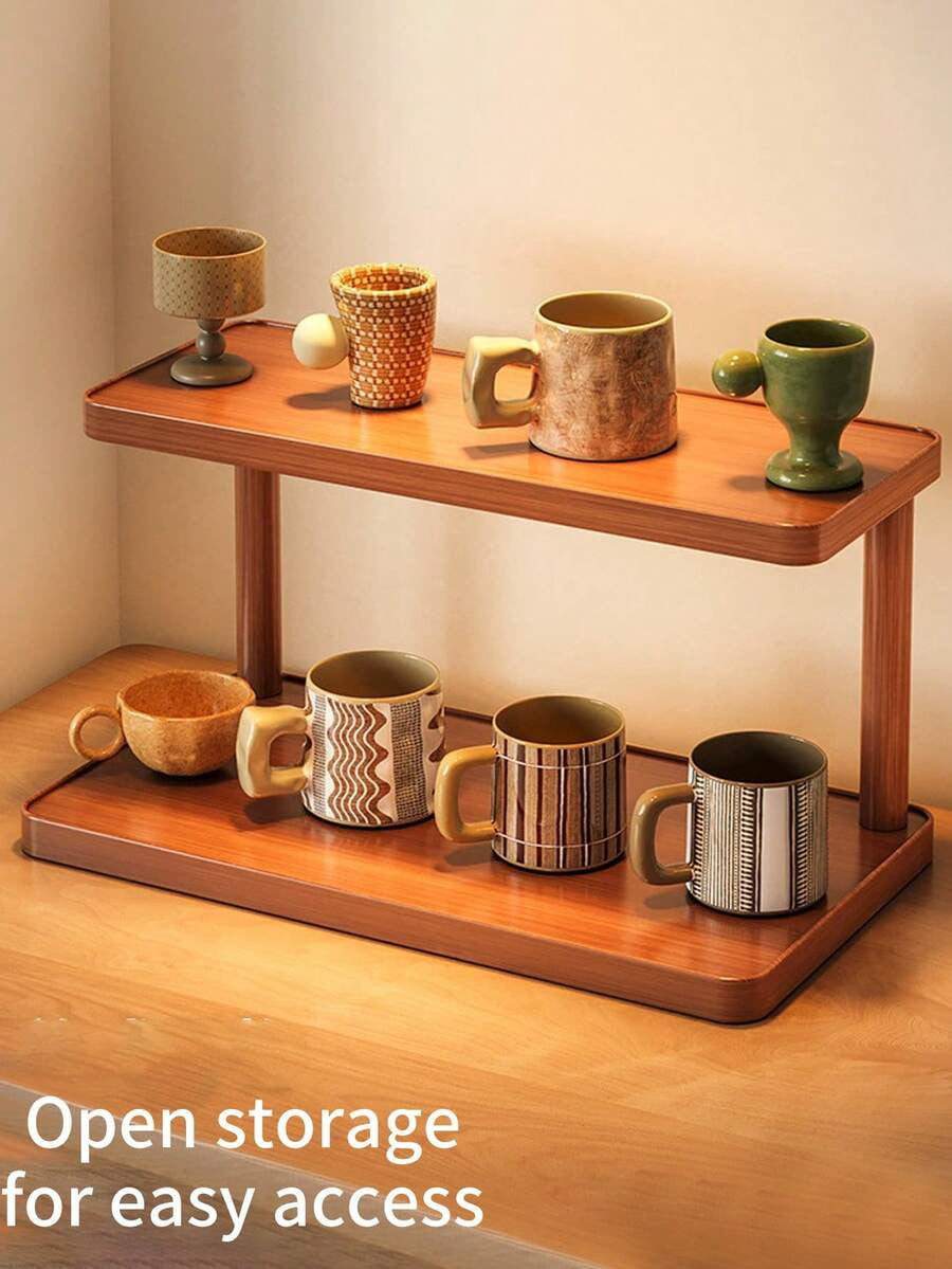 Double-Layer Countertop Cup and Mug Storage Rack, Bamboo or Wooden ...