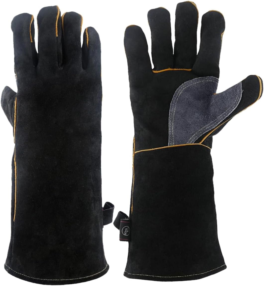 Double Layer Cowhide Leather Protective Gloves Scald Work Gloves for ...