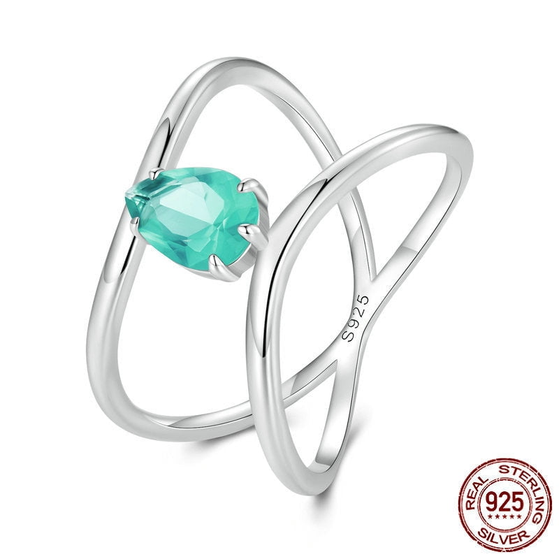 Double-Layer Cross Water Drop Ring: Elegant Silver Ring for Women, Electroplated for Enhanced ...