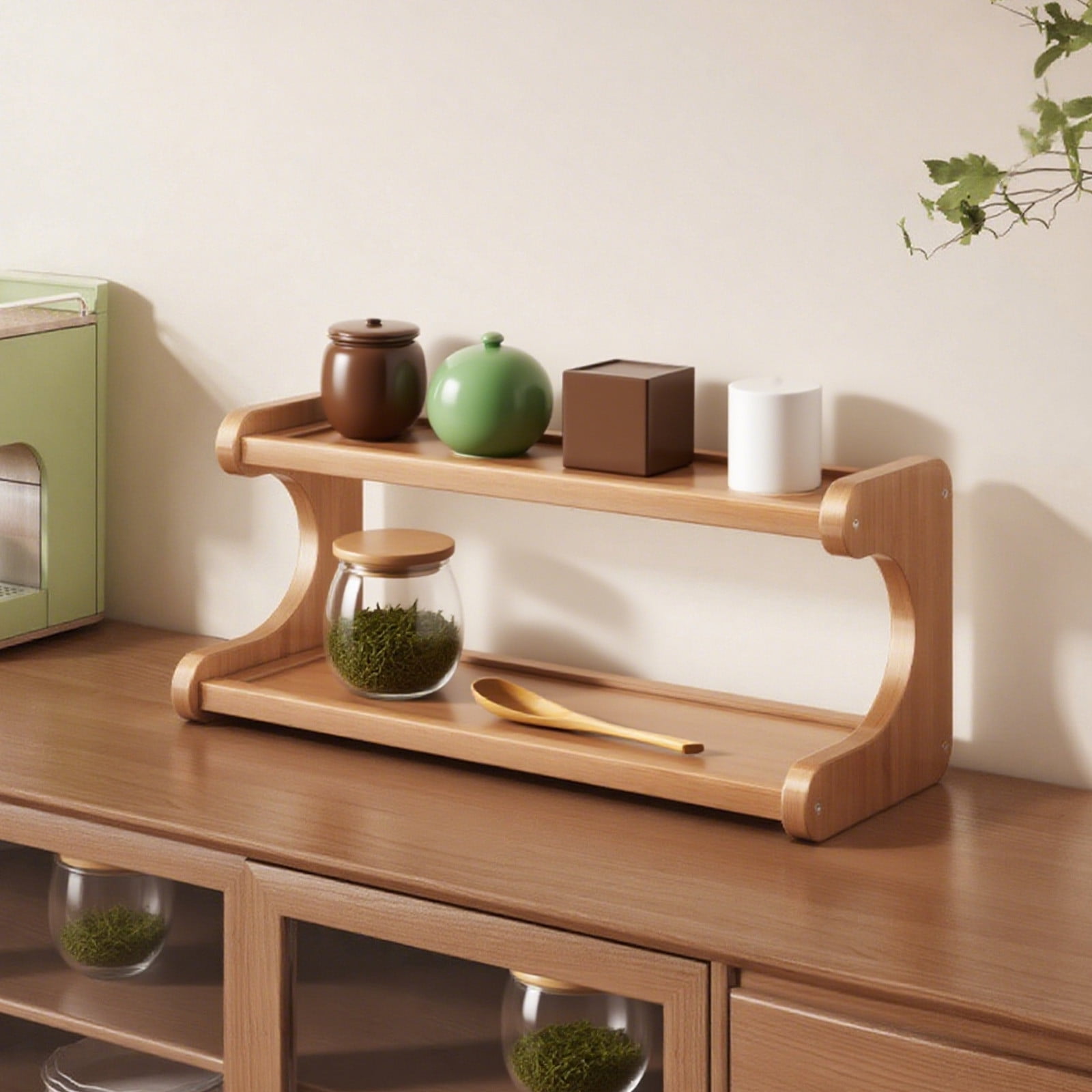 Double Layer Desktop Storage Shelf | Wooden Organizer Rack for Books ...