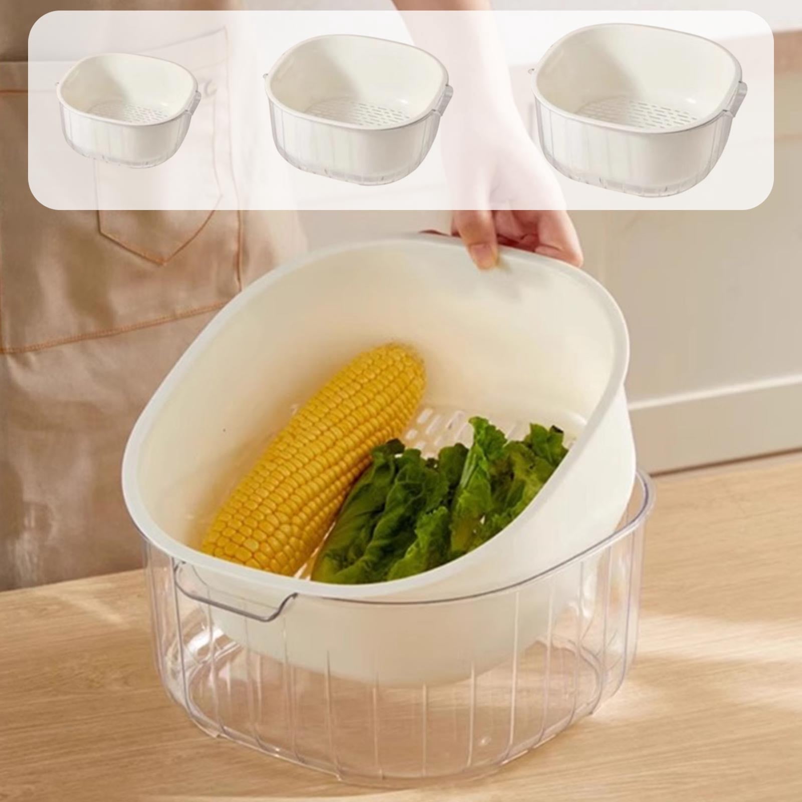 Double Layer Draining Basket - Food-Grade Plastic Vegetable Washing ...