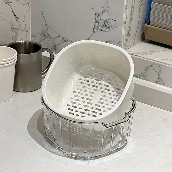 Double-Layer Draining Basket Vegetable Washing Basin, Space-Saving ...