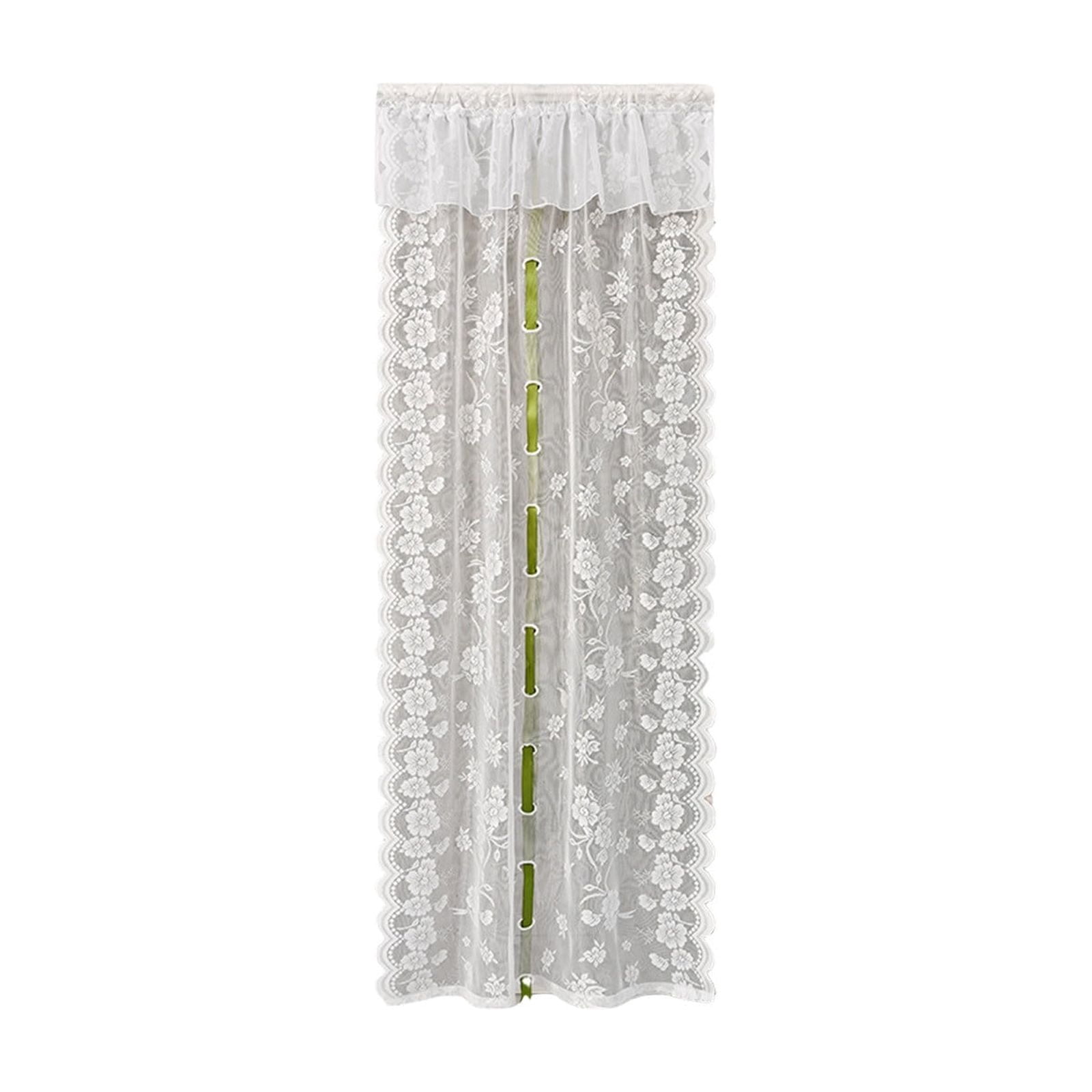Double Layer Floral Draw Back Curtain with Rod Pocket Lace Sheer ...