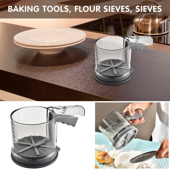 Double Layer Flour Sifter with Stainless Steel Mesh, Handheld Semi ...