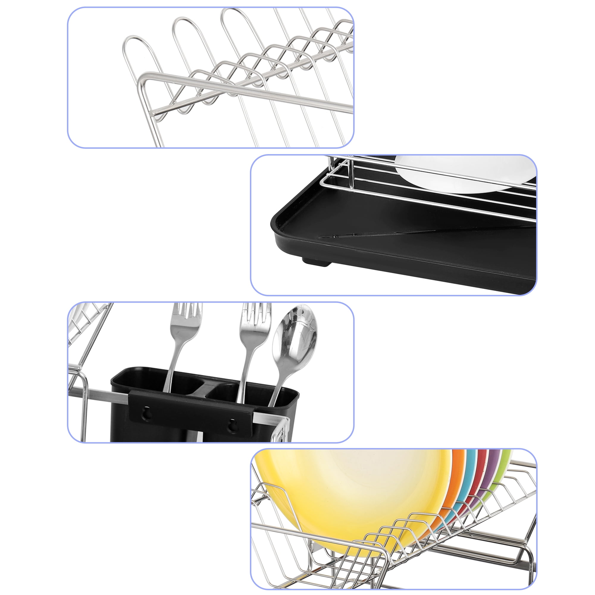 Double-Layer Folding Stainless Steel Dish Rack Sink Side Kitchen ...