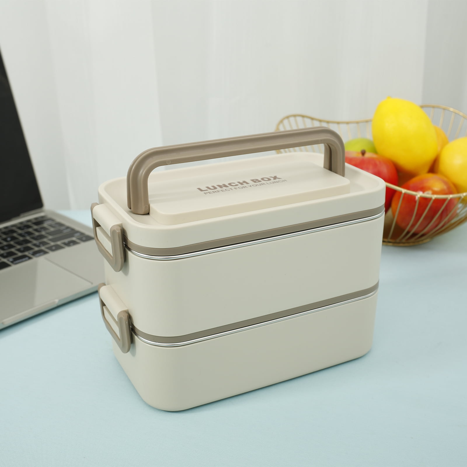 Double Layer Food Box 2 L Stackable 2 Tier Meal Box Stainless Steel ...