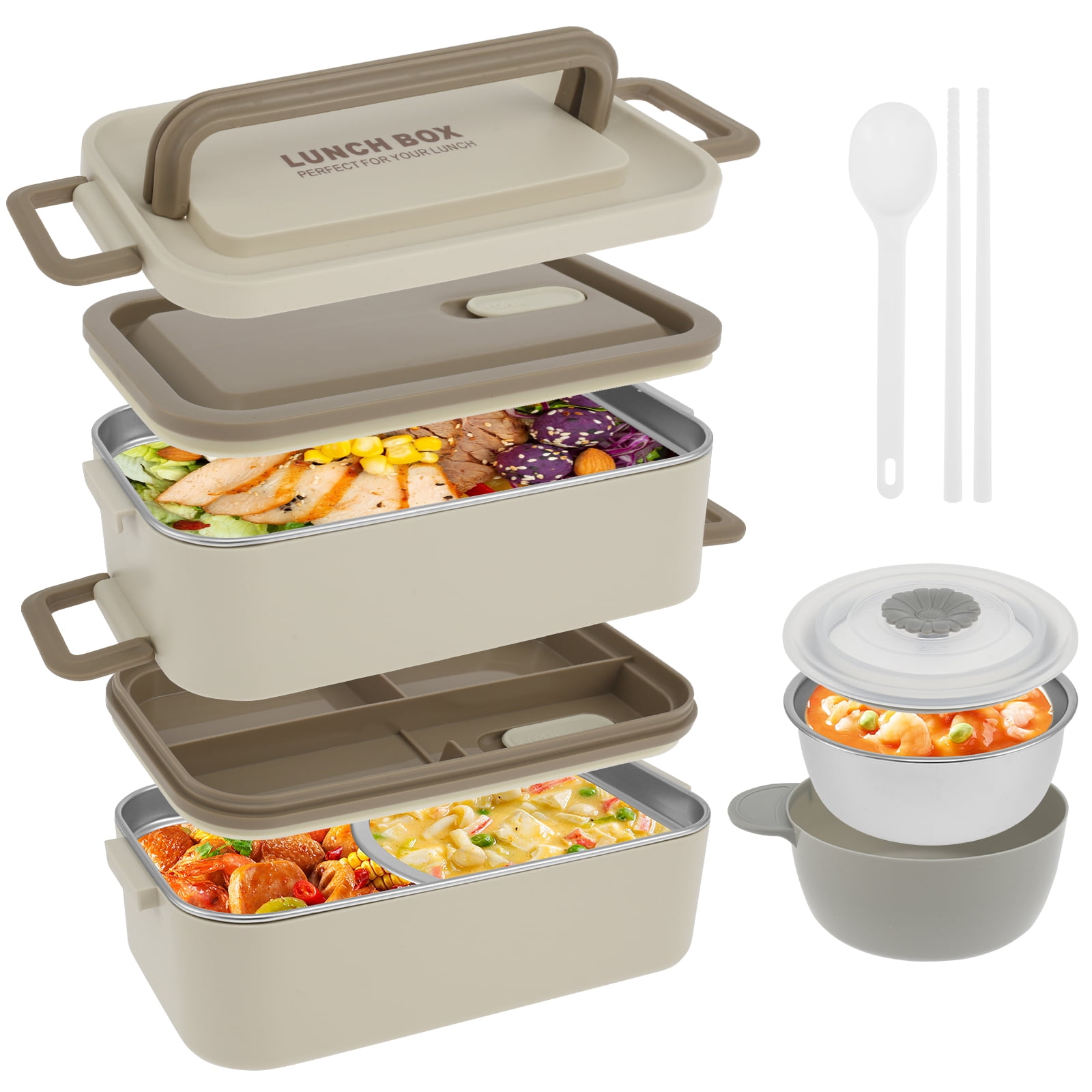 Double Layer Food Box 2 L Stackable 2 Tier Meal Box Stainless Steel ...