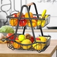Double Layer Fruit Basket with Wooden Handle Multifunctional Storage ...