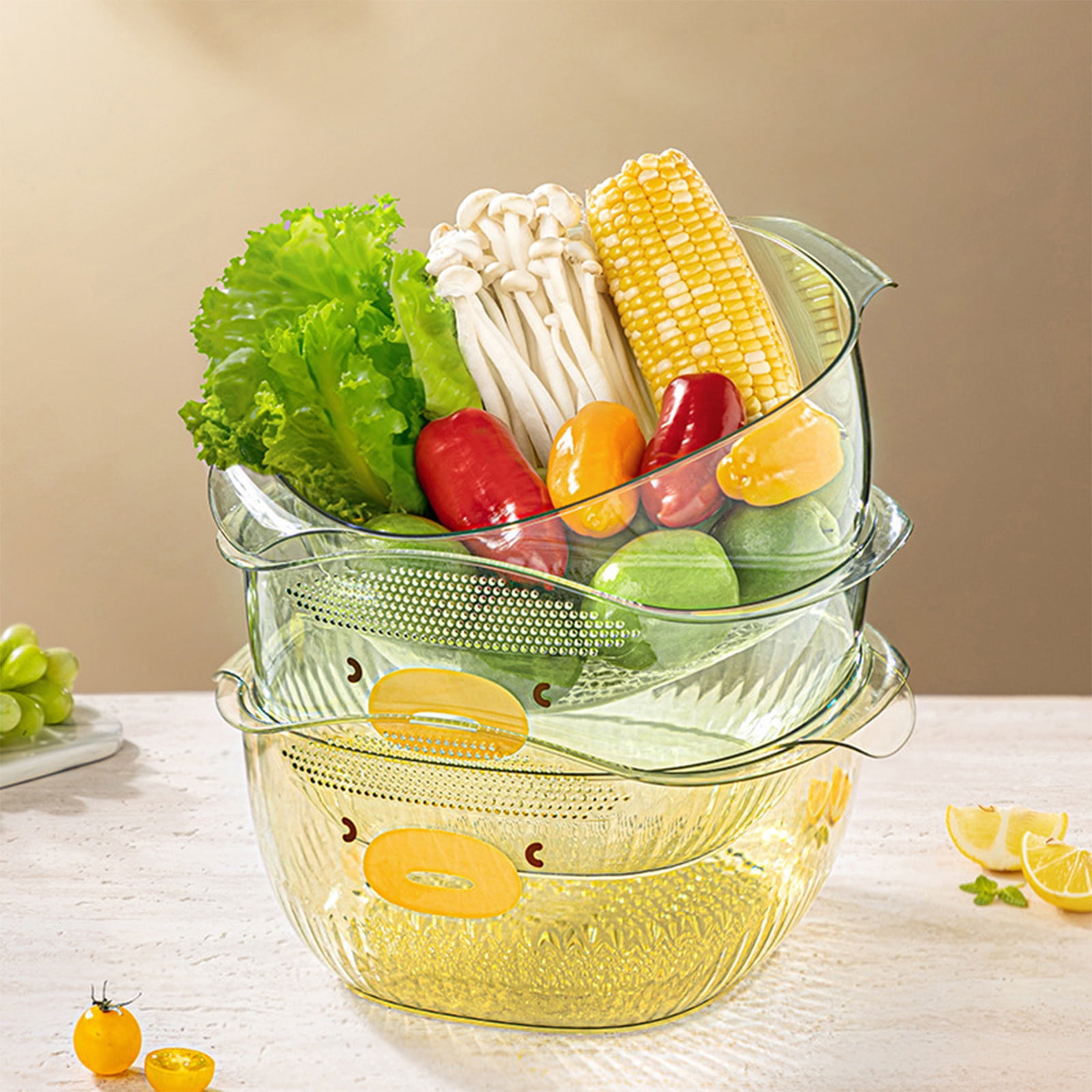 Double Layer Fruit Wash Basin, Stainless Steel Kitchen Sink Drainer ...