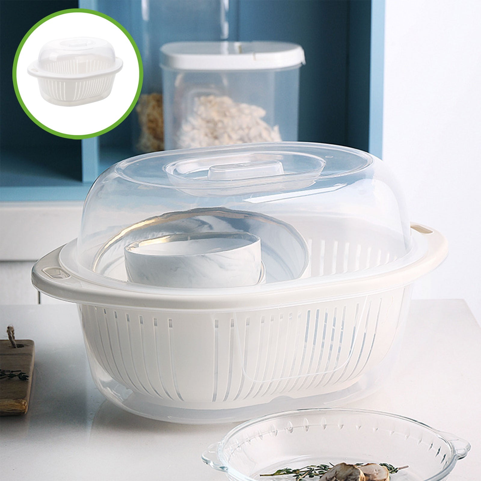 Double Layer Fruit and Vegetable Basket Drain Transparent Cover ...