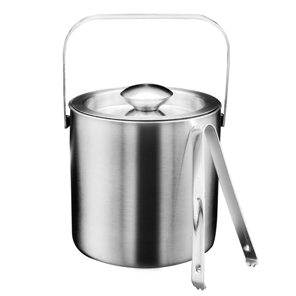 Double Layer Ice Bucket Set with Lid and Tongs Multifunctioanl Ice ...
