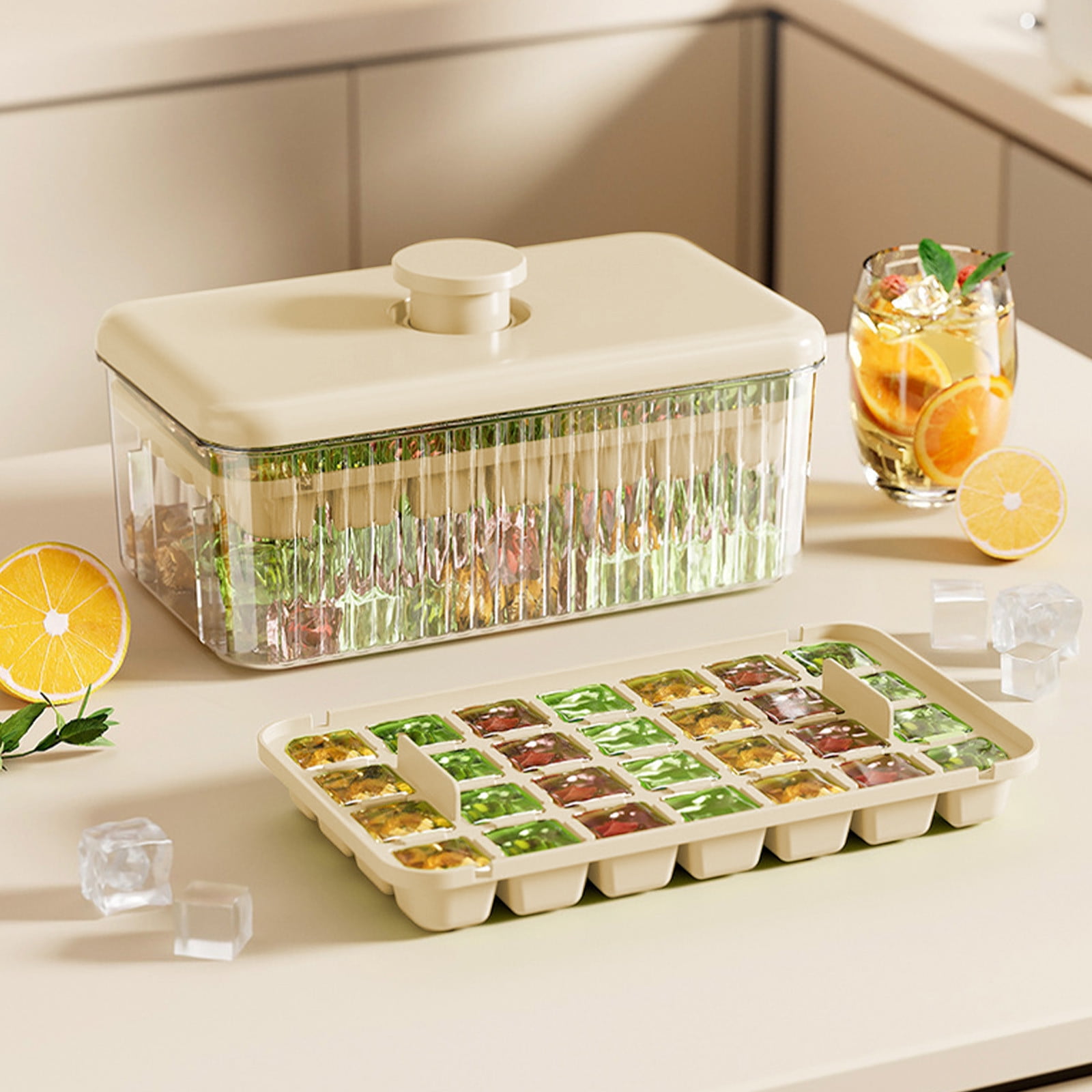 Double Layer Ice Cube Tray with Easy Release Button, 56-Cube Capacity ...