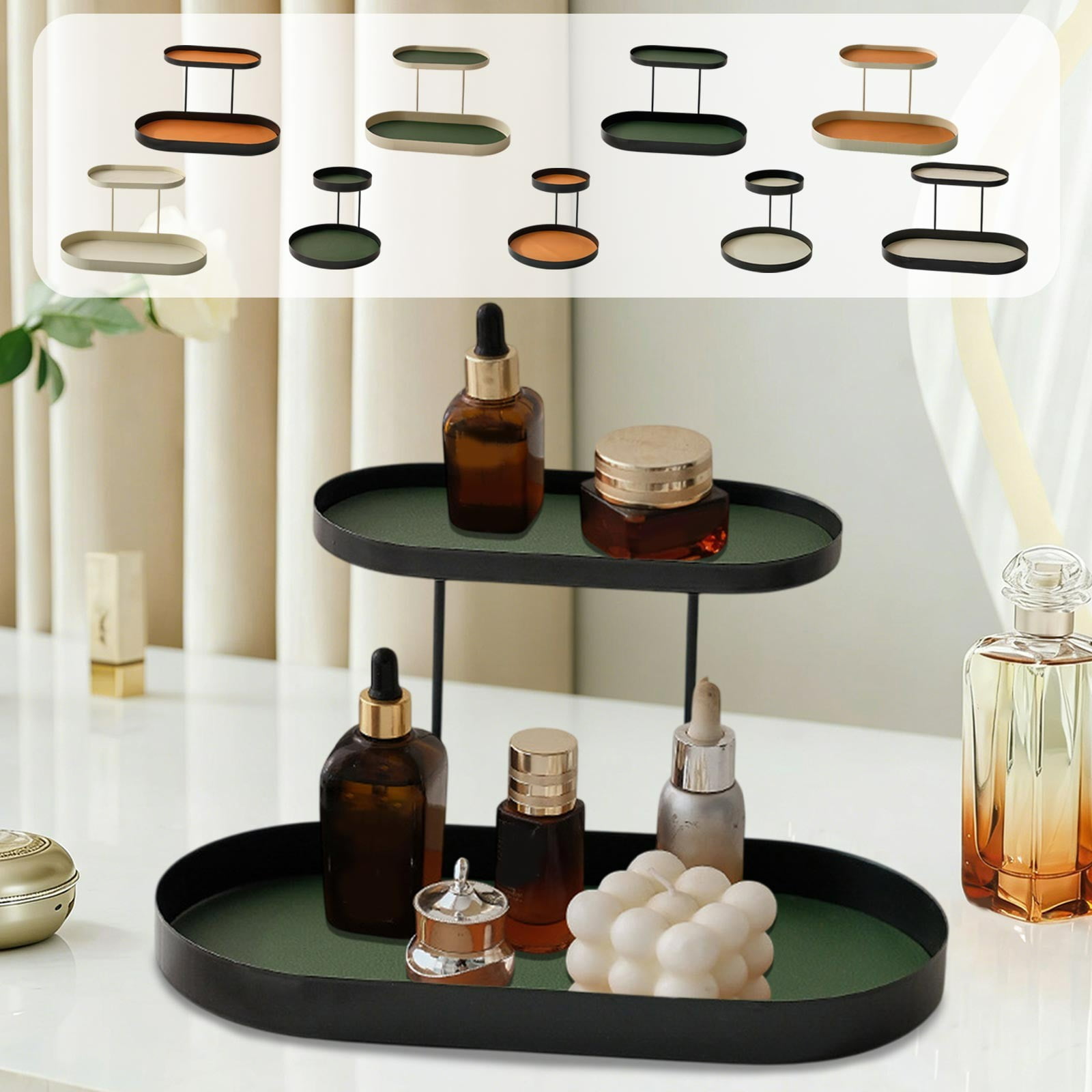 Double-Layer Iron Tabletop Storage Tray - Elegant Organizer for ...