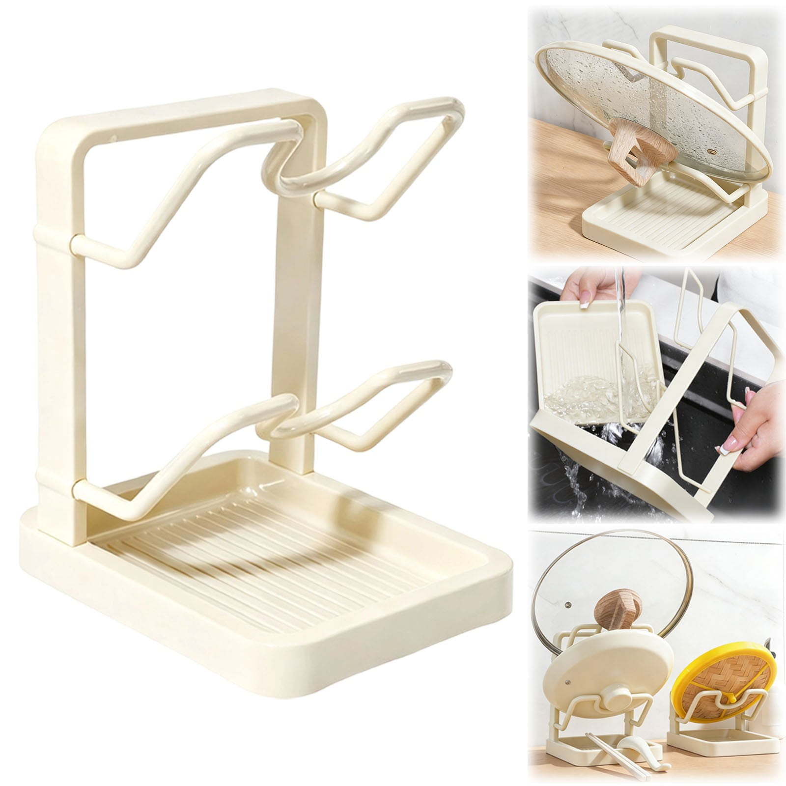 Double Layer Kitchen Pot Lid Storage Rack With Tray, Multifunctional ...