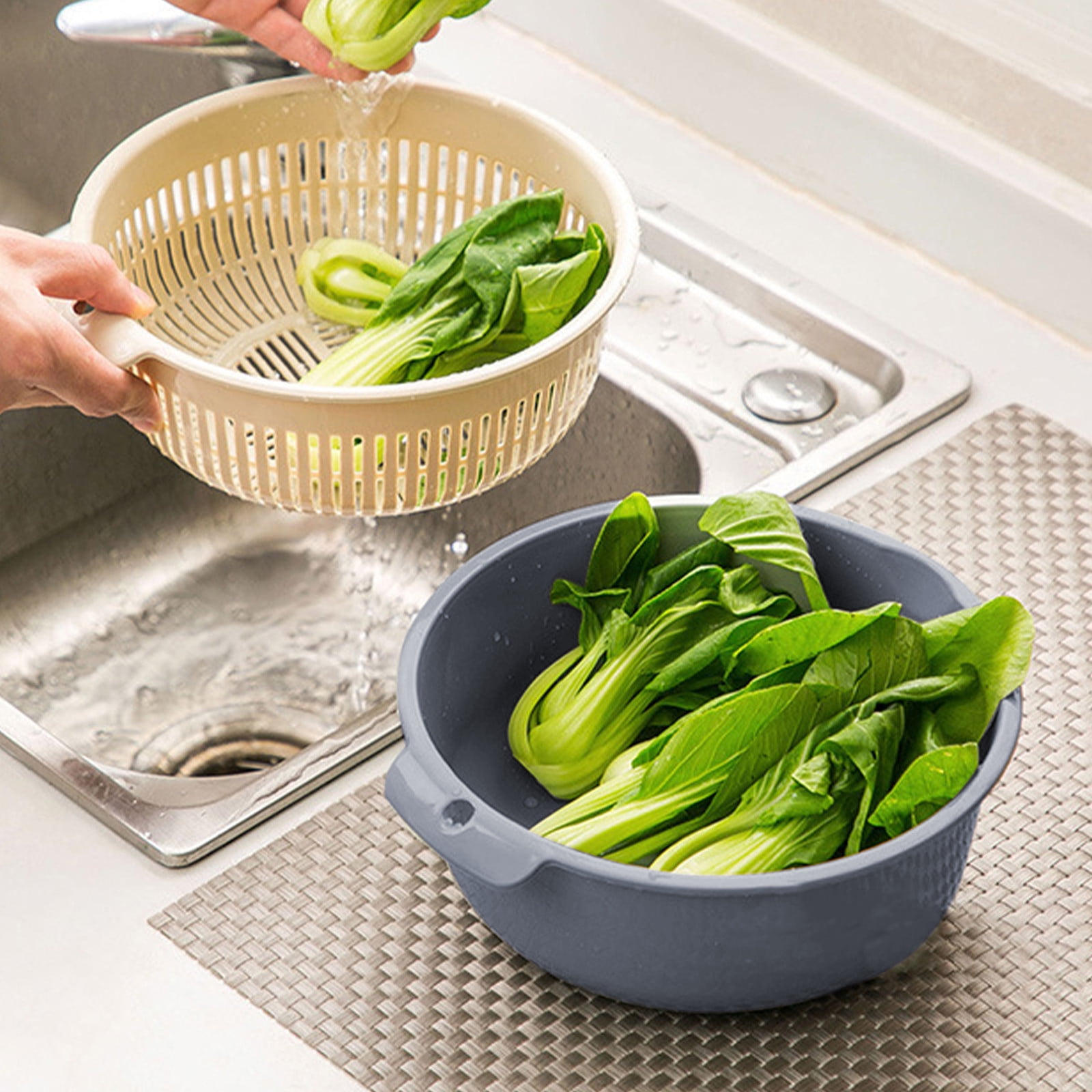 Double Layer Kitchen Strainer, Sink Sieve Basket, Plastic Material ...