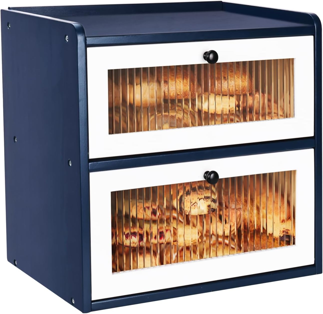 Double Layer Large Bread Box for Kitchen Counter, Wooden Corner Bread ...