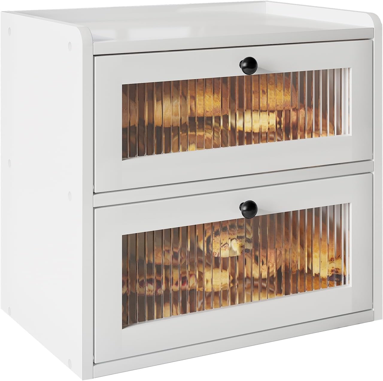 Double Layer Large Bread Box for Kitchen Counter, Wooden Corner Bread ...