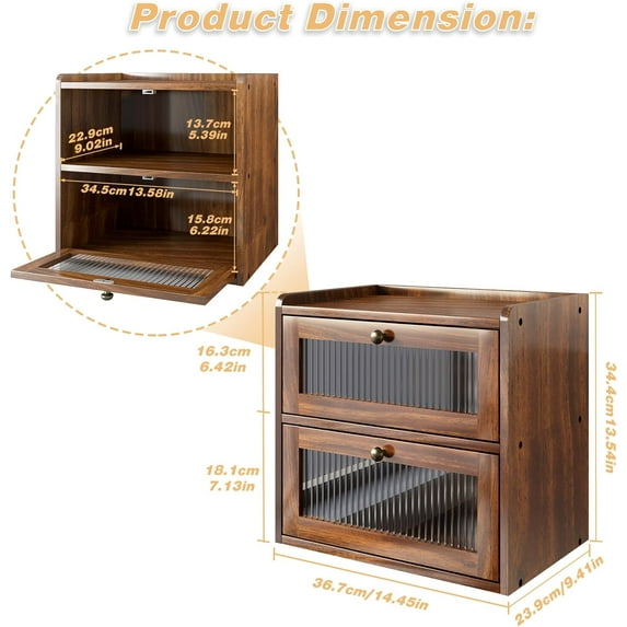 Double Layer Large Bread Box for Kitchen Counter, Wooden Corner Bread ...