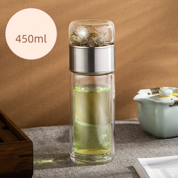 Double Layer Large Capacity Tea Separating Glass Cup Red/Silver ...