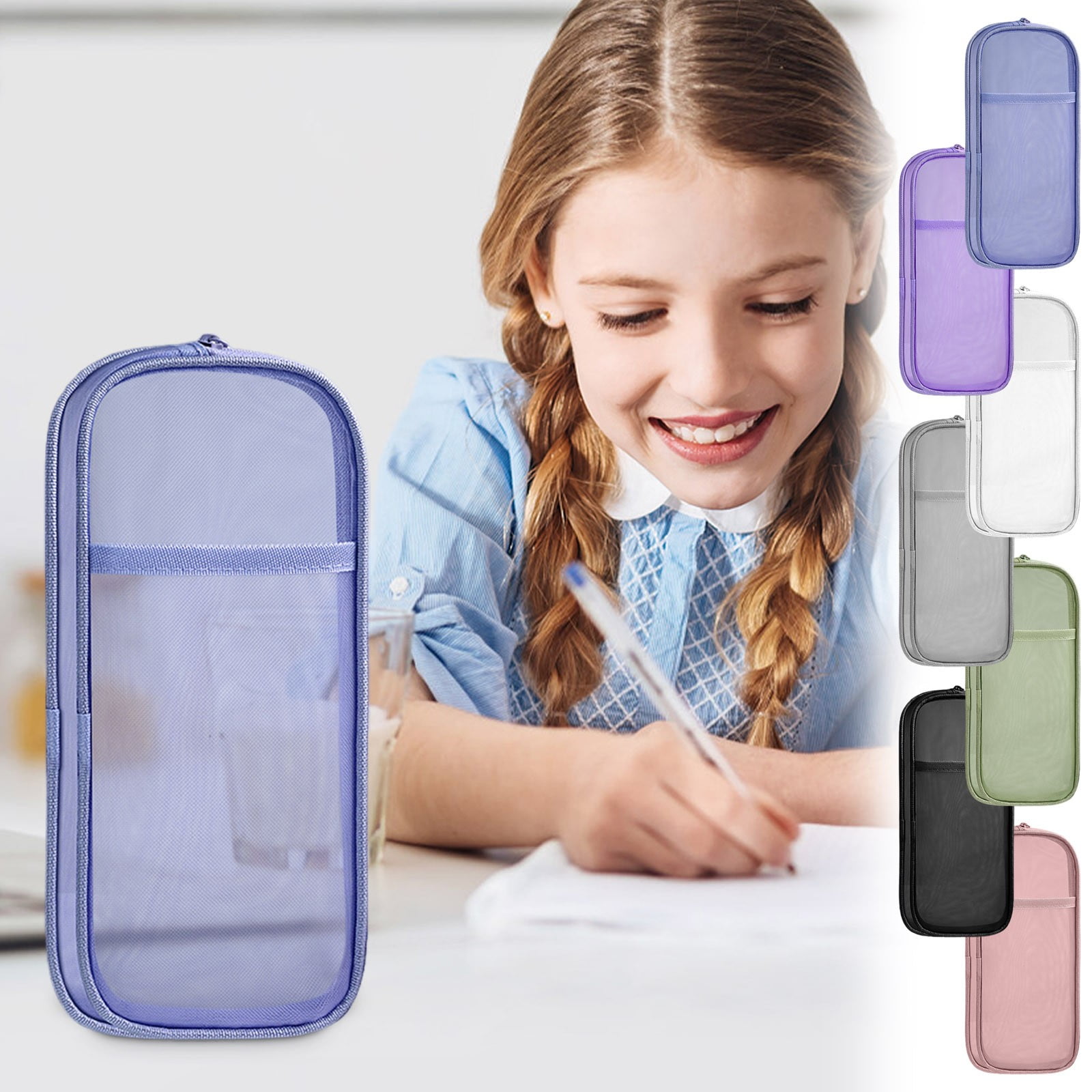 Double-Layer Mesh Pencil Case with Handle - Large Capacity Thickened Organizer in Multi-Colors ...