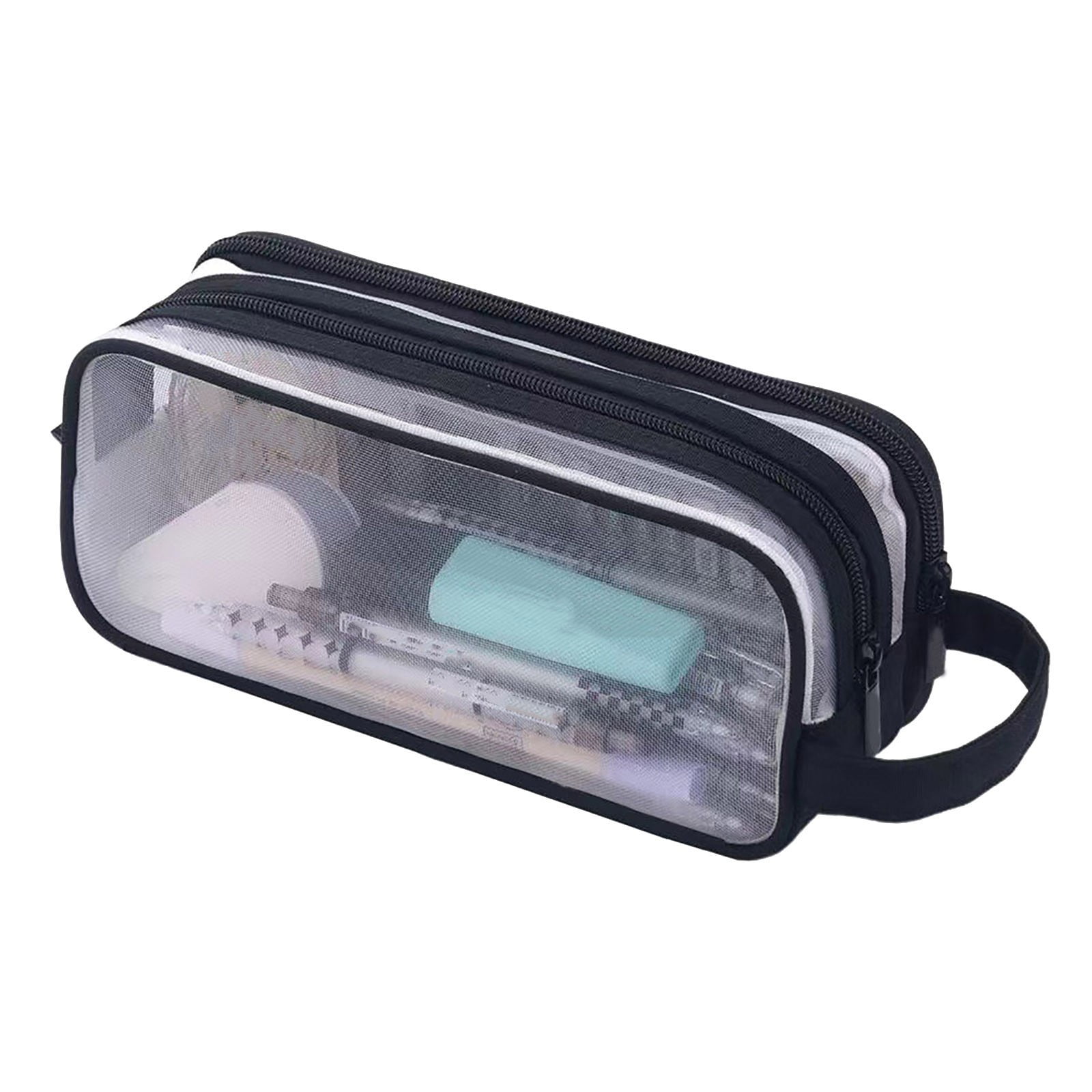 Double Layer Mesh Transparent Pencil Case with Large Capacity for ...