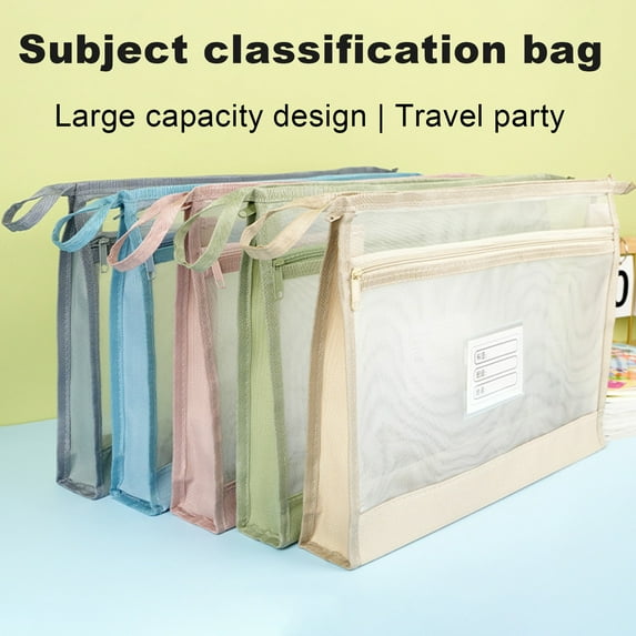 Double-Layer Mesh Zipper Pouch Bag Transparent A4 Document Organizer ...