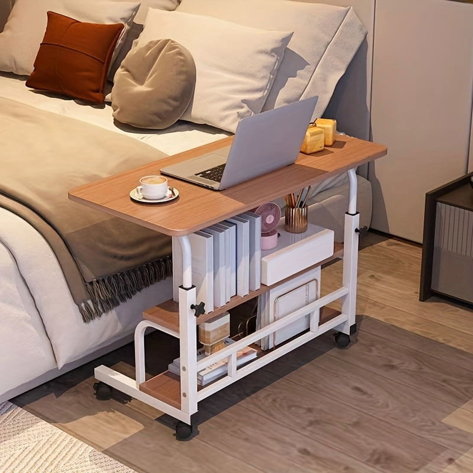 Double-Layer Metal Foldable Desk with Wheels - Adjustable Height ...