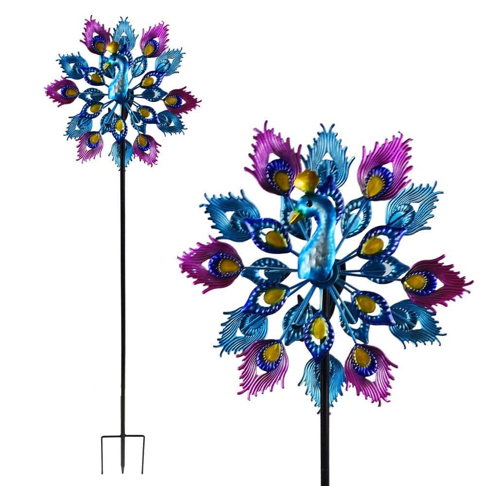 Double Layer Peacock Kinetic Wind Spinner Garden Stake - Walmart.com