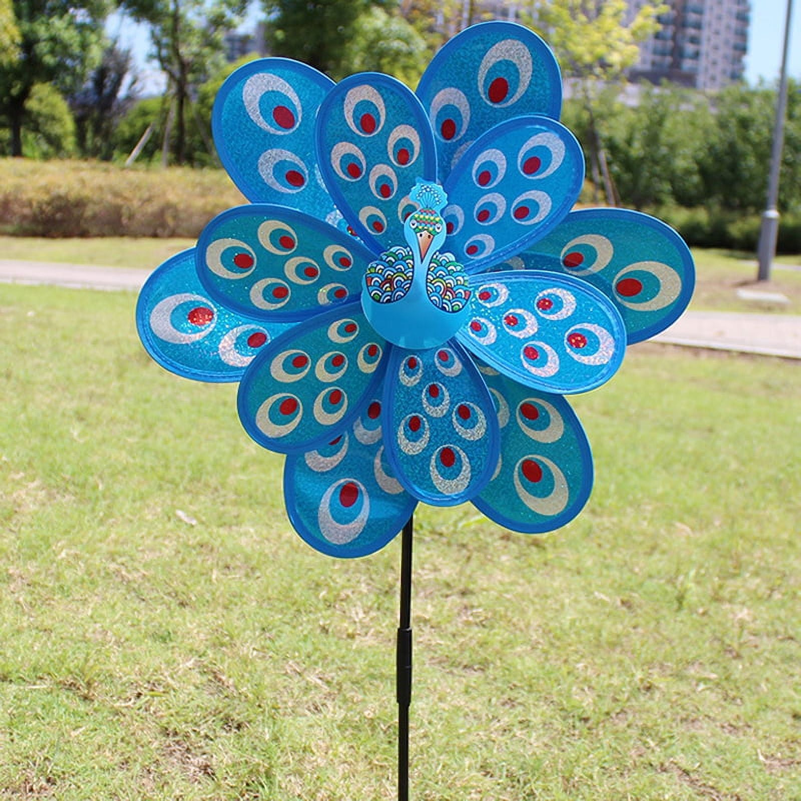 Double Layer Peacock Laser Sequins Windmill Colourful Wind Spinner Home ...