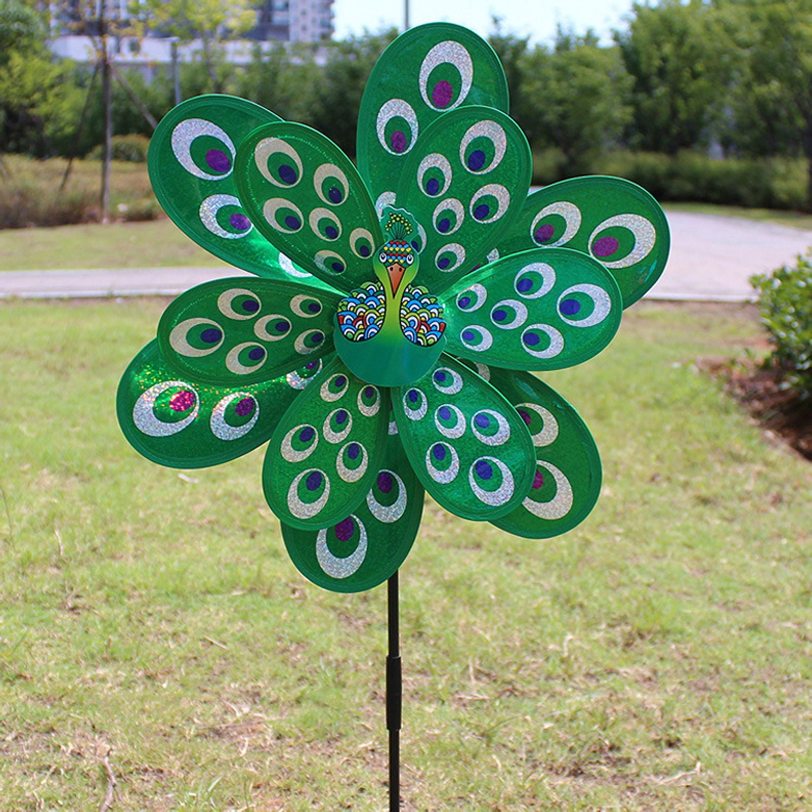 Double Layer Peacock Laser Sequins Windmill Colourful Wind Spinner Home ...
