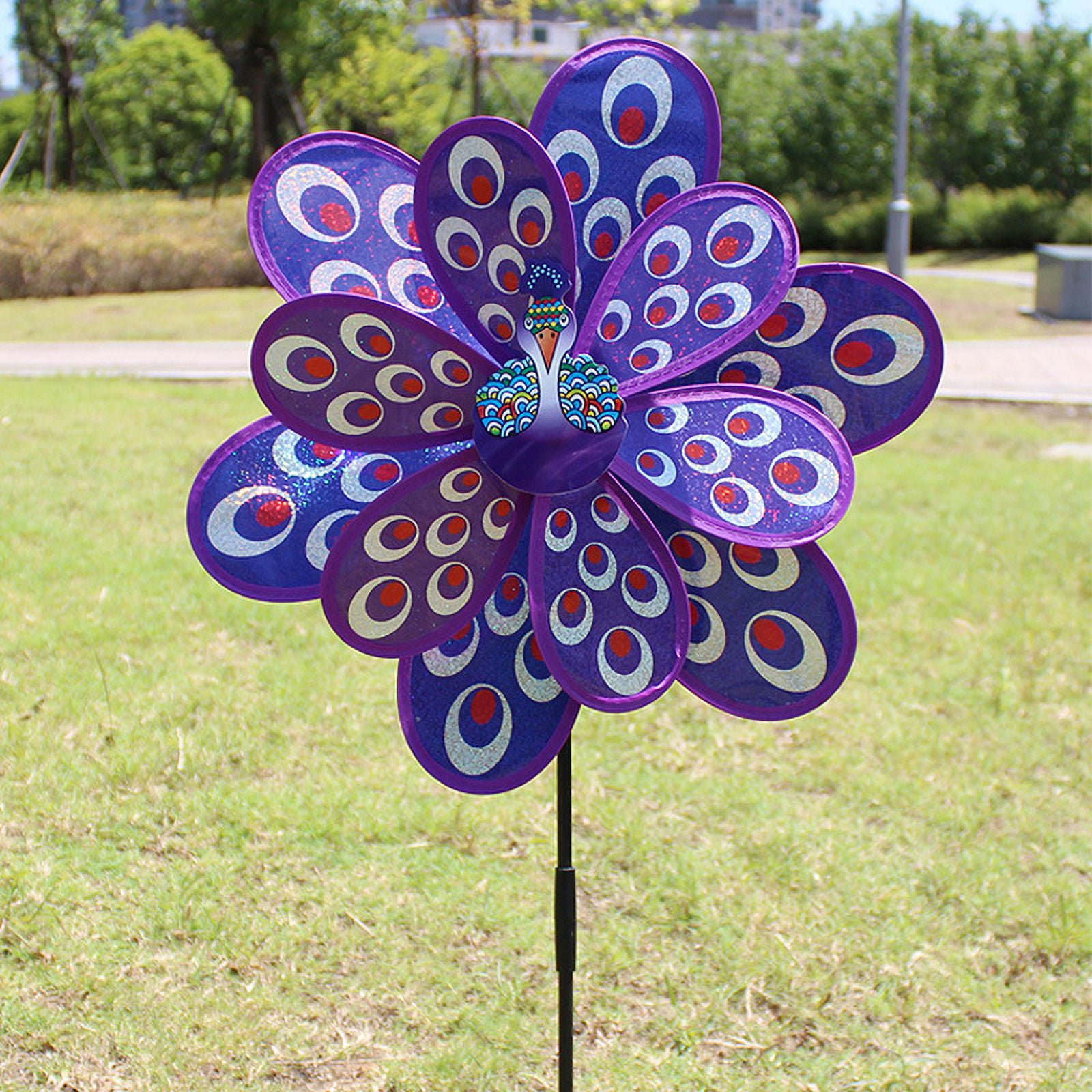 Double Layer Peacock Laser Sequins Windmill Colourful Wind Spinner Home ...