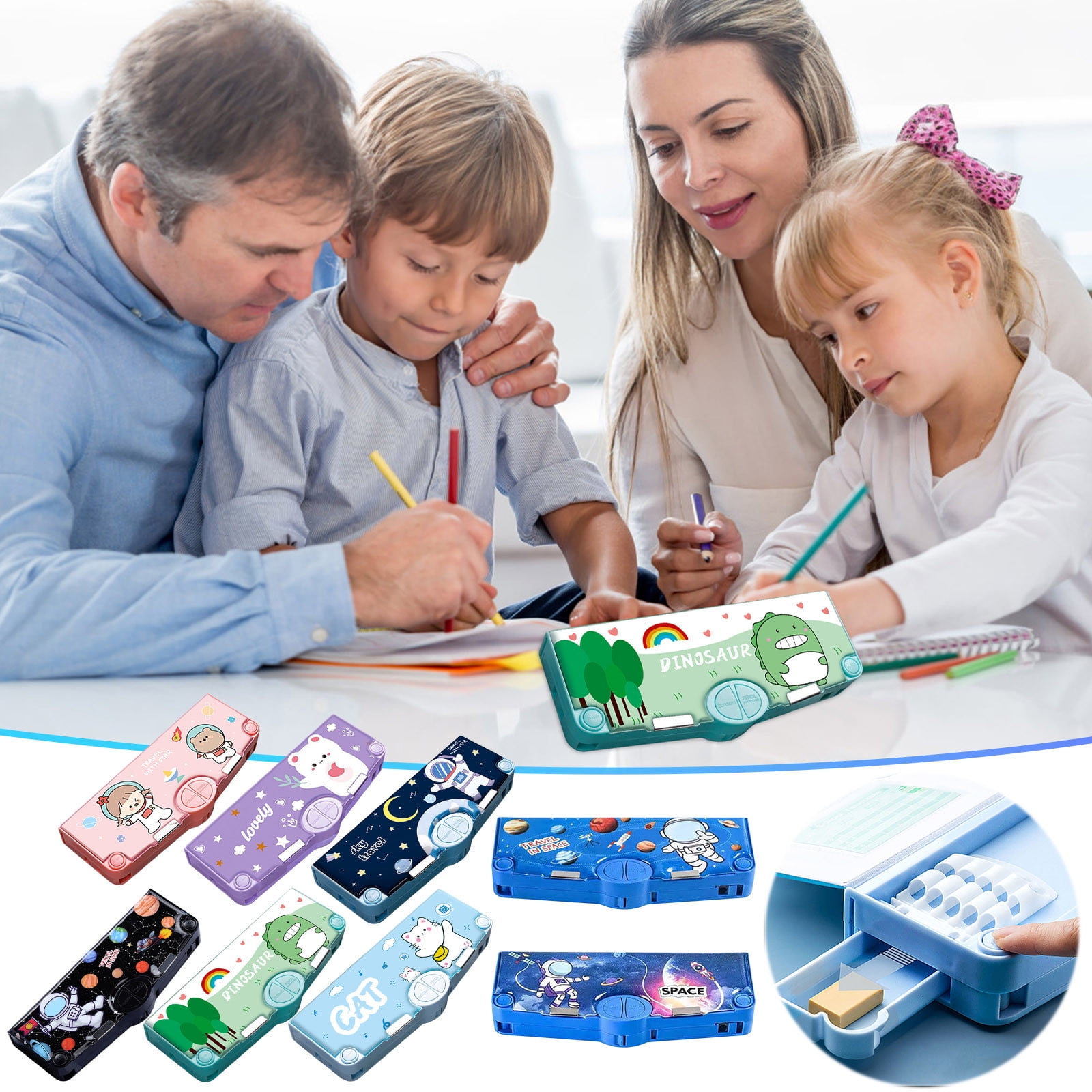 Double Layer Pencil Case with Pencil Sharpener & Schedule - ABS Plastic ...