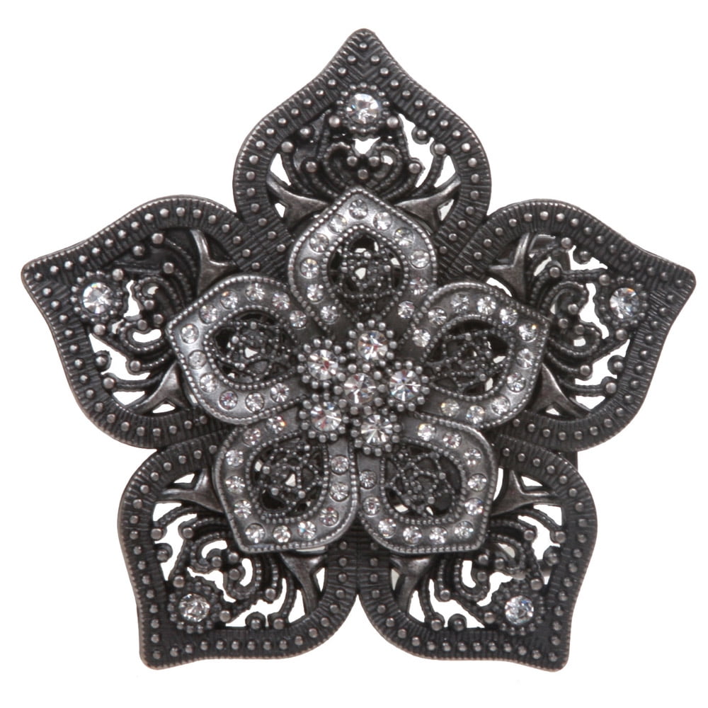 Double Layer Perforated Rhinestone Floral Nickel Free Belt Buckle ...