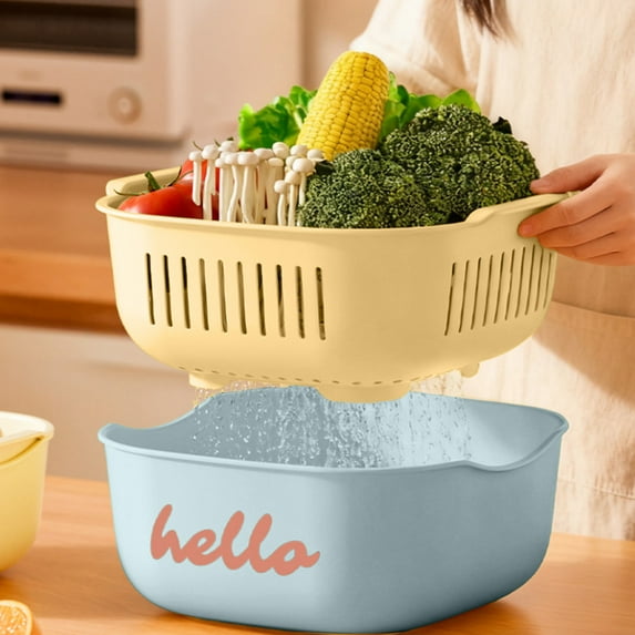 Double Layer Plastic Drain Basket, Multi-Purpose Kitchen Storage and ...