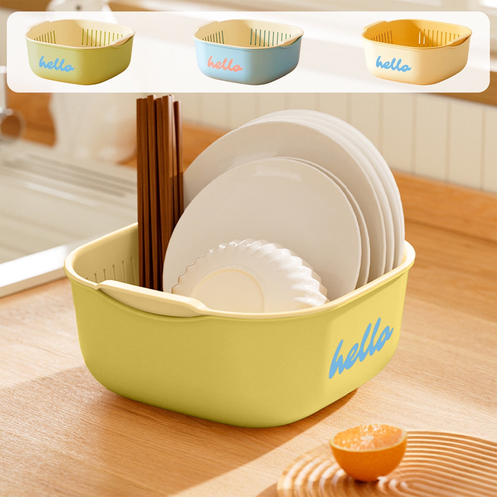 Double Layer Plastic Drain Basket – Multi-functional Kitchen Organizer ...